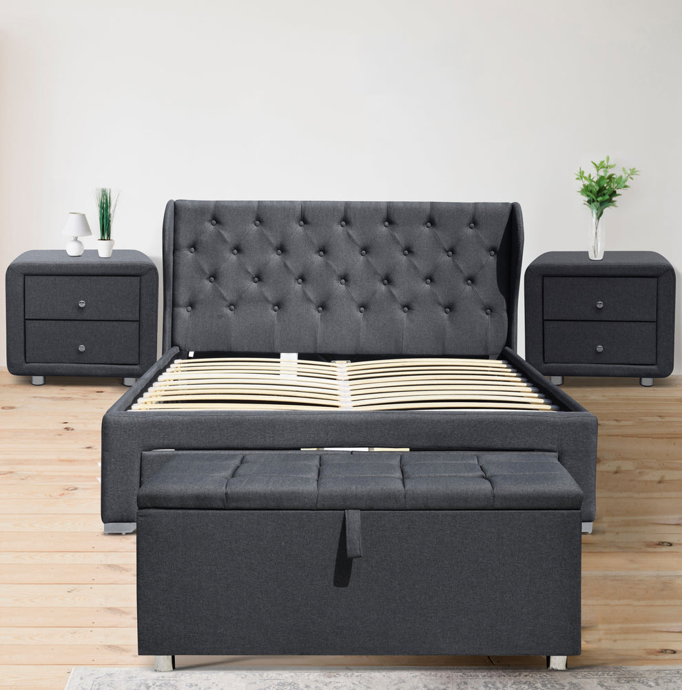 Kyoto Linen Fabric 4-Drawer Bed Frame - Elegant & Functional Centerpie ...
