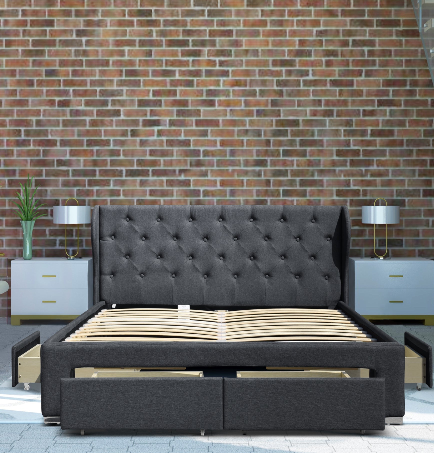 Kyoto Linen Fabric 4-Drawer Bed Frame - Elegant & Functional Centerpie ...